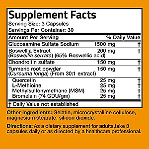 Bronson Glucosamine Chondroitin Turmeric & MSM Advanced Joint & Cartilage Formula, Supports Healthy Joints, Mobility & Cartilage - Non-GMO, 90 Capsules