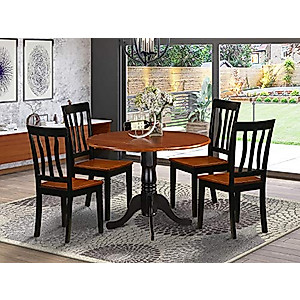 East West Furniture DLAN5-BCH-W 5 Piece Dinette Set for 4 Includes a Round Dining Table with Dropleaf and 4 Dining Room Chairs, 42x42 Inch, Black & Cherry