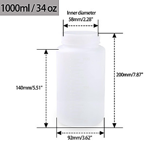 LEPEVNEY 1000ml/34oz Plastic Bottles Lab Chemical Reagent Bottle - Wide Mouth, Secure Sample Sealing, Liquid Storage Container 2 Pcs