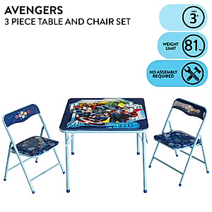 Idea Nuova Marvel Avengers 3 Piece Children's Activity Square Table and 2 Folding Chairs Set, Ages 3+