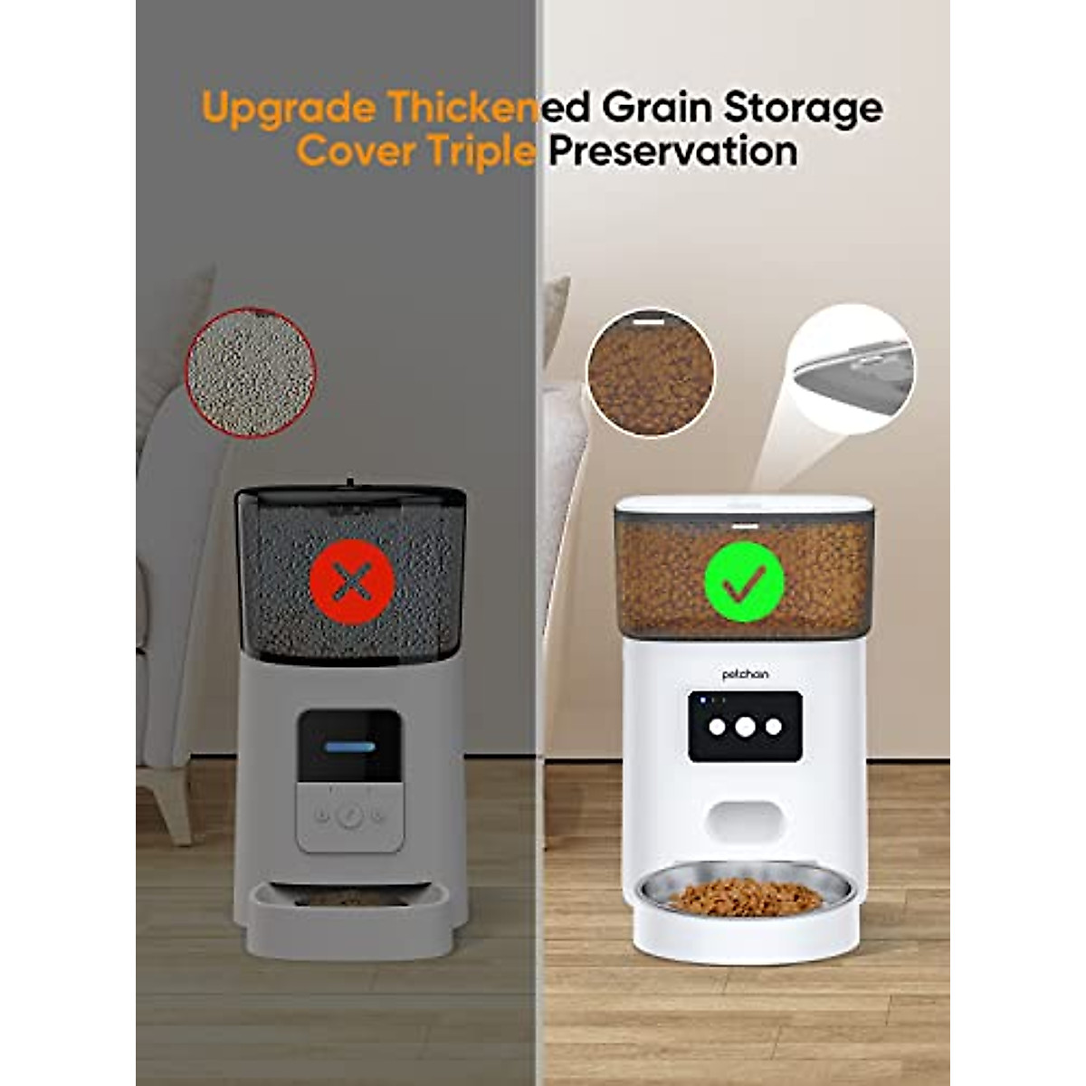 Petchain Automatic Cat Feeder, 4L WiFi Pet Food Dispenser for Cats and Dogs APP Control Auto Pet Feeder Up to 20 Portions15 Meals per Day, Low Food Alarm and 10s Voice Recorder for Pet