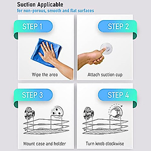 EDNA HOME Shower Corner Caddy with Vacuum Suction Cups, Shower Organizer, Rustproof Chrome Storage Basket, Bathroom Holder for Shampoo, Gel, Conditioner, Made in Europe