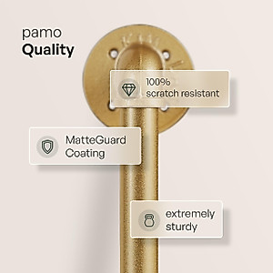 pamo Industrial Pipe Clothing Rack Gold - 660 lbs Capacity - Wall Mounted Clothes Rack and Walk In Closet for Wardrobe