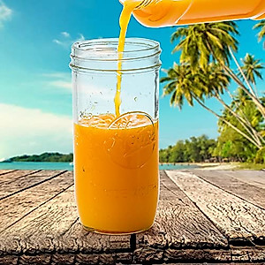 Peohud 4 Pack Mason Jars Cups with Lids and Straws, 22 Oz Reusable Smoothie Bubble Tea Cups, Wide Mouth Mason Jar Drinking Glasses Tumbler with Bamboo Lids for Juice Coffee Cocktail Milkshake