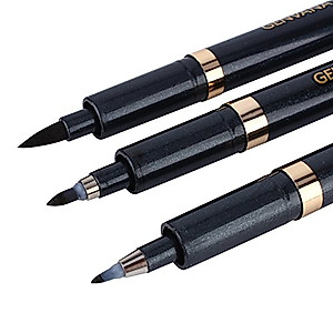 Ink Brush Pen- 3 Size Black Shodo Japanese Chinese Calligraphy Pen for Beginners Writing, Lettering, Signature, Illustration, Design (Pack of 3pcs)