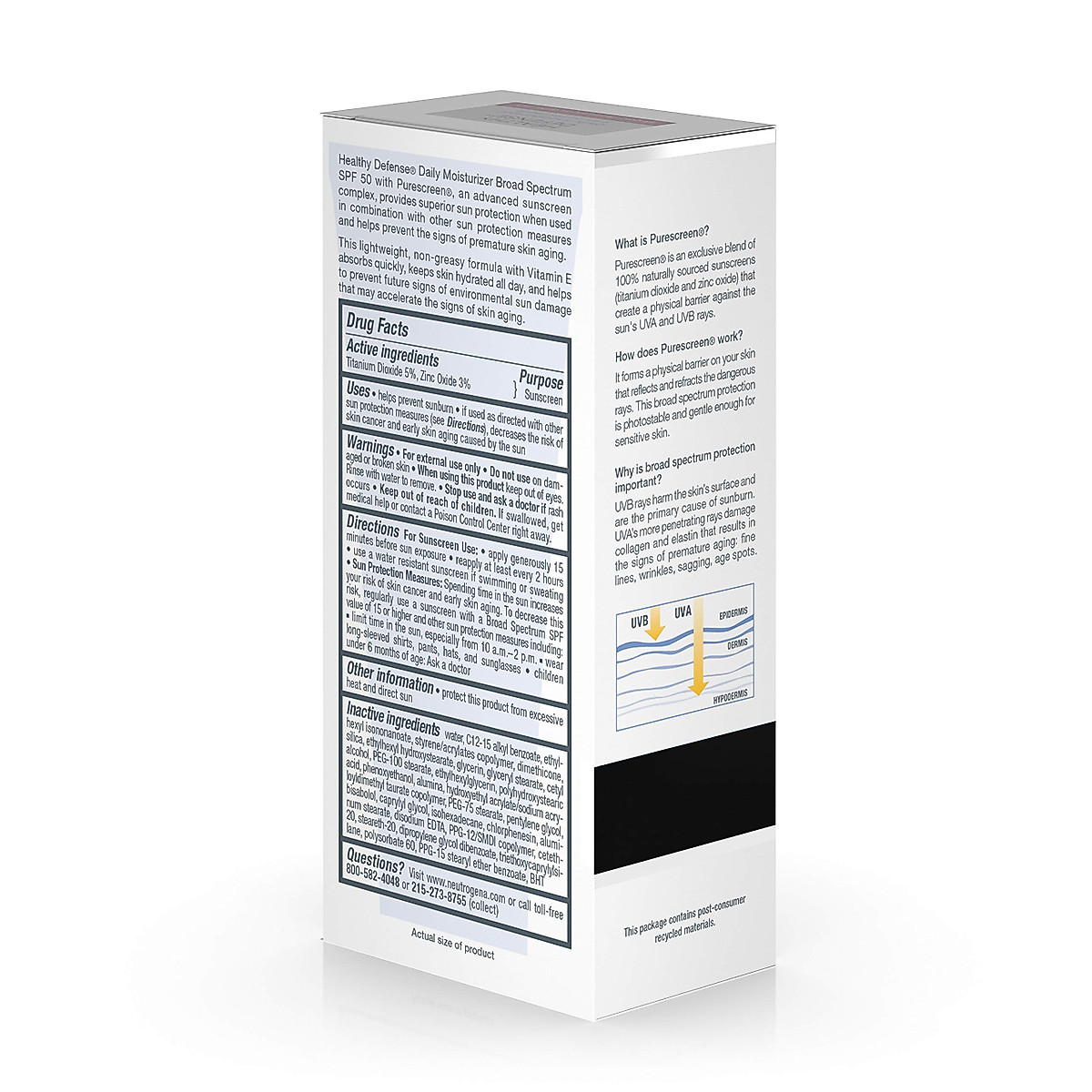 Neutrogena Healthy Defense Daily Moisturizer for Sensitive Skin with SPF 50, Mineral Sunscreen with Zinc Dioxide & Titanium Dioxide, Oil-Free & Fragrance-Free, 1.7 fl. oz