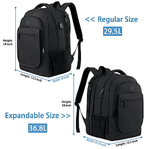Travel Backpack for Men, Expandable Laptop Backpack with USB Charging Port, Large Anti Theft Business Computer Bag Water Resistant College School Bookbag Gift for Men Women Fit 15.6 Inch laptop, Black