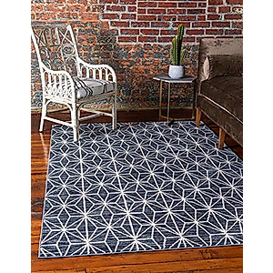 Unique Loom Uptown Collection by Jill Zarin Collection Geometric Modern Navy Blue Area Rug (8' 0 x 10' 0)