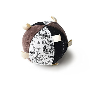 Wee Gallery, Taggy Ball with Rattle - Developmental Activity for Babies - Visual Stimulation, Motor Skills, Soft Interactive Sensory Toy for Infant Play (Woodland Theme)