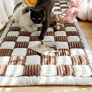 HEZITO Cream-Coloured Large Plaid Square Pet Mat Bed Couch Cover, Couch Covers for Pets, Garden Chic Cotton Protective Couch Cover for Floor Pet Garden Chic Couch Cover (27.6x82.7 in, Brown)