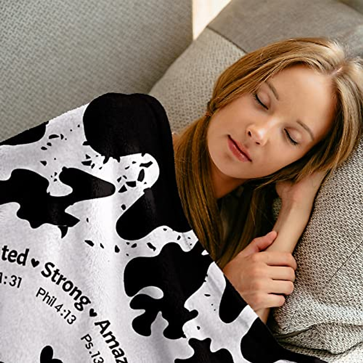 Cow Gifts for Women, Bible Verse and Cow Print Blanket, Unique Birthday Inspirational Throw Blanket Present, Soft Flannel Blanket Christian Gift for Her, Friend