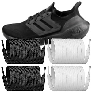 Endoto 2 Pairs Shoelaces Replacement Flat Laces for Adidas Ultraboost 19/20/21/22/23 1.0/2.0/3.0/4.0/5.0 Sneaker Shoes(Color:Black+White,Size:41Inch)