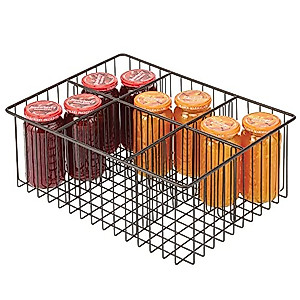 mDesign Farmhouse Decor Metal Wire Food Organizer Storage Bin Baskets for Kitchen Cabinets, Pantry, Bathroom, Laundry Room, Closets, Garage, 6 Sections - Bronze