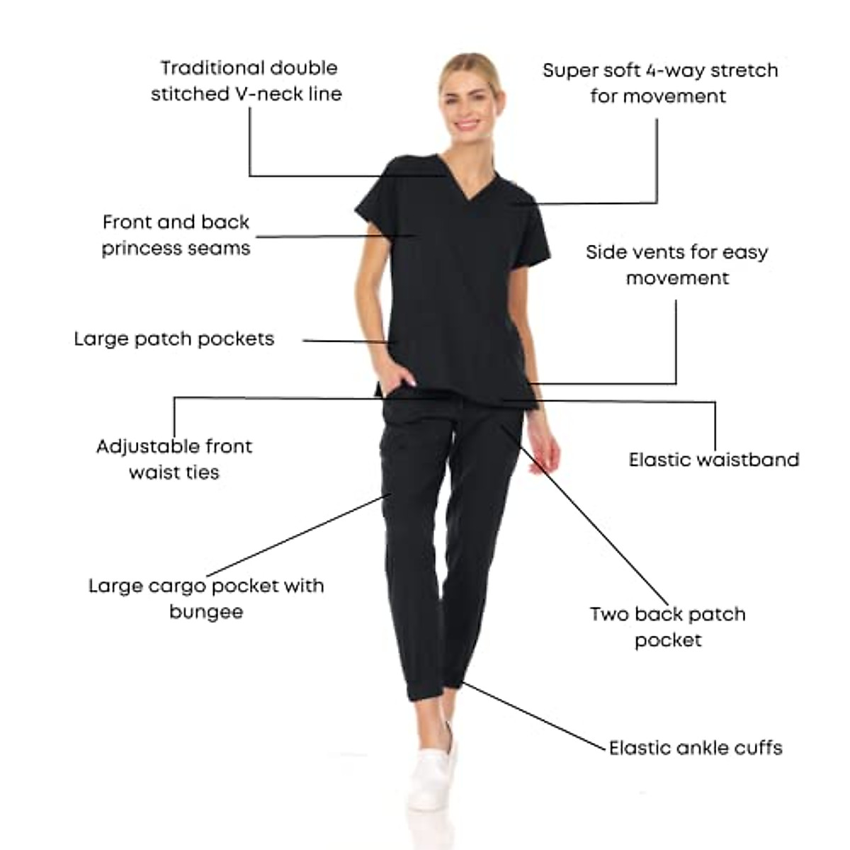 Mini Marilyn Stretch V-Neck Jogger Scrubs Set, Available in Over 12 Colors
