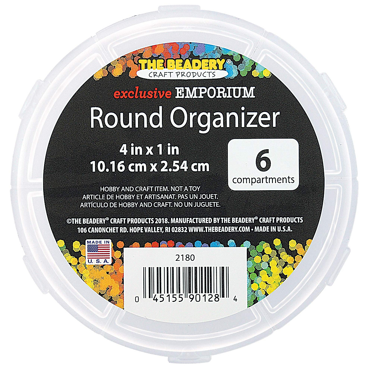 The Beadery 6 Compartment Round Organizer Storage Container, clear