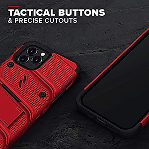 ZIZO Bolt Series for iPhone 12 / iPhone 12 Pro Case with Screen Protector Kickstand Holster Lanyard - Red & Black