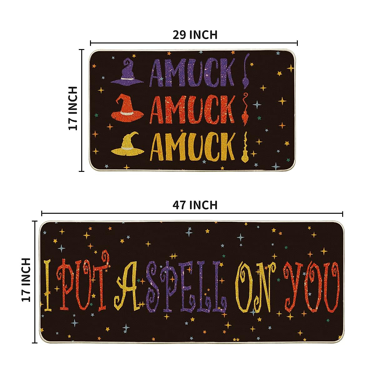 Artoid Mode Black I Put A Spell On You Amuck Halloween Decorative Kitchen Mats Set of 2, Low-Profile Floor Mat 17x29 and 17x47 Inch