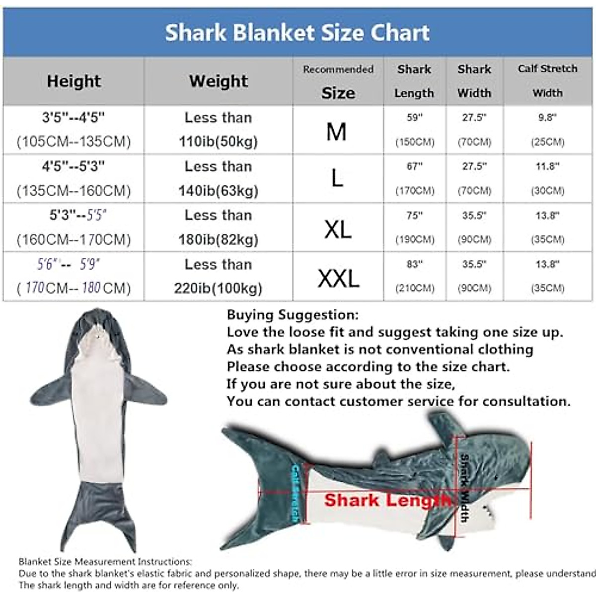 Siaowei Shark Blanket Sleeping Bag Super Soft Cozy Flannel Hoodie Shark Tail Wearable Fleece Throw Blanket Adult Kids Cosplay Shark Costume Shark Gifts (M Fits Heights Less Than 4'5")
