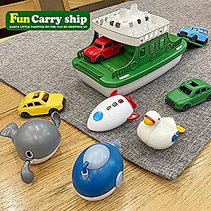 OKGIUGN Ferry Boat Toys Set with 4 Cars and 4 Wind Up Bath Swimming Toys, Kids Bath Toy Floating Vehicle Whales Submarines Swans Rockets, Bathtub Bathroom Pool Beach Toys for Toddlers Boys Girls Kids