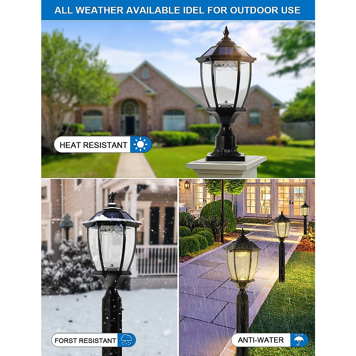 GYDZ Solar Post Lights Outdoor Solar Lamp Post Light for Gate Porch/Stone Pillar, Waterproof Decorative Solar Pillar Light Warm&Cool White, Oil-Rubbed Black Die Cast Aluminum Housing with Clear Glass