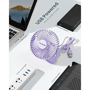 Gaiatop USB Desk Fan, 3 Speeds Portable Small Fan with Strong Airflow, 5.5 Inch Quiet Table Fan, 90° Rotate Personal Cooling Fan For Bedroom Home Office Desktop Travel (Purple)
