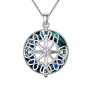 TOUPOP Celtic Compass Necklace Sterling Silver with Blue Circle Crystal Birthday Graduation Christmas Talisman Travel Necklace Inspirational Jewelry Gifts for Women