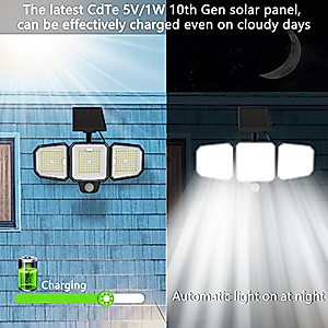 CEOTIS Solar Outdoor Lights, 243 LED 3500LM Motion Sensor Solar Lights for Outside, IP65 Waterproof 3 Heads Security Flood Lights, Separate Solar Panel Remote Control 3 Modes Wall Lights