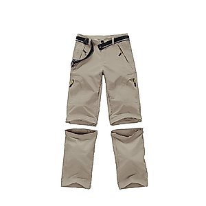 Asfixiado Little Kid, Boys Cargo Pants, Kids Youth Girls Athletic Outdoor Quick Dry Waterproof UPF 50+ Hiking Climbing Convertible Trousers #9017 Khaki-L