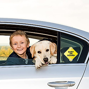 cobee Baby on Board Signs with Double Suction Cups, 2pcs 5"x5" Reusable Safety Car Warning Signs Baby on Board, Durable Kids on Board Car Sign, Baby in Car Sticker for Car Window Cling