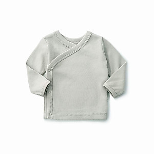 SYCLZ Unisex-Baby 100% Cotton Long Sleeve Side-Snap Shirts Soild Color Kimono Tees 0-12M (3-6M, Blue/Green/Gray)