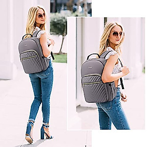 LOVEVOOK Laptop Backpack Purse for Women, Large Capacity Travel Business Computer Work Bag, Quilted Casual College Nurse Backpack for Womens, Fit 15.6 Inch Laptop with USB Port, Purple Grey