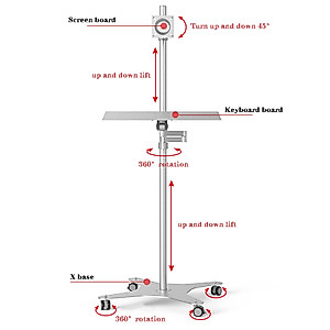 Monitor Arms Floor-standing Monitor Stand Mobile Single Monitor Stand Mount with Wheels and Keyboard Tray Height-adjustable LCD Monitor Stand for 10"-34" Monitor Adjustable Height Monitor