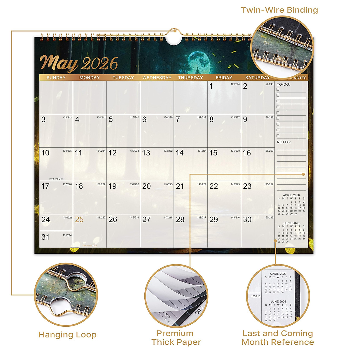 2023-2024 wall Calendar - Calendar 2023-2024 with Julian Date, July 2023 - December 2024, Twin-Wire-Bound, 14.8”x 11.57”, Thick Paper Perfect for Organizing & Planning, 6 Different Background Patterns