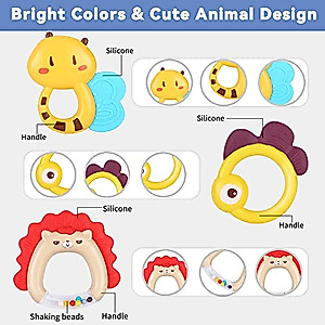 MOONTOY Baby Rattles Teether Set Toys for 0 1 2 3 4 5 6 7 8 9 10 11 12 Month Old Baby Boy Girl, 9PCS Baby Toys Sensory Toys Early Development Newborn Birthday Gifts Infant Toys 0-3-6-12 Month