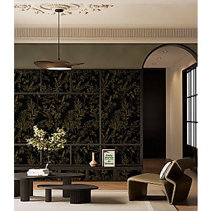 EeeComing Peel and Stick Wallpaper Black and Gold Floral Wallpaper Gold Floral Contact Paper Removable Self Adhesive Wallpaper for Wall Cabinets Vinyl Roll 78.7"x17.3"