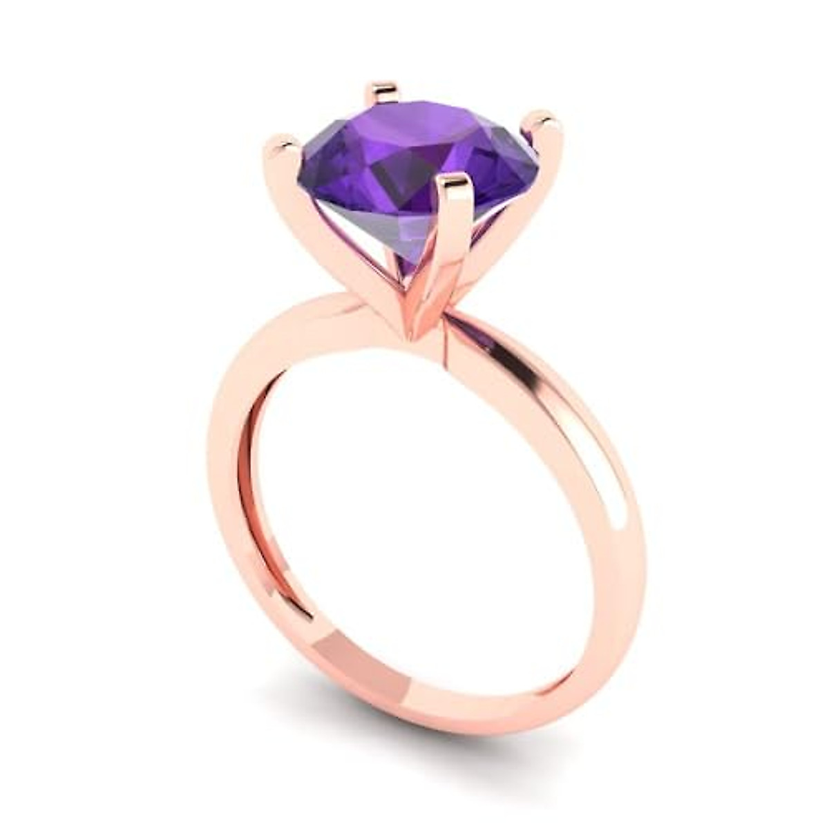 Clara Pucci 3.0 ct Round Cut Solitaire Natural Purple Amethyst Engagement Bridal Promise Anniversary Ring in 18K Rose Gold Size 10