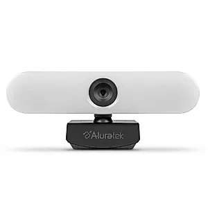 Aluratek 4K HD Ring Light Webcam with Dual Stereo Noise Cancelling Mics, Adjustable Light, Auto Focus, Built-in Tripod Mount, Universally Compatible