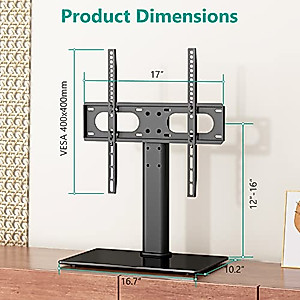 WALI Universal TV Stand, Table Top TV Stand for 32 to 47 inch Flat TV, Height Adjustable TV Mount with Tempered Glass Base and Security Wire, 88lbs Weight Capacity (TVDVD-01), Black