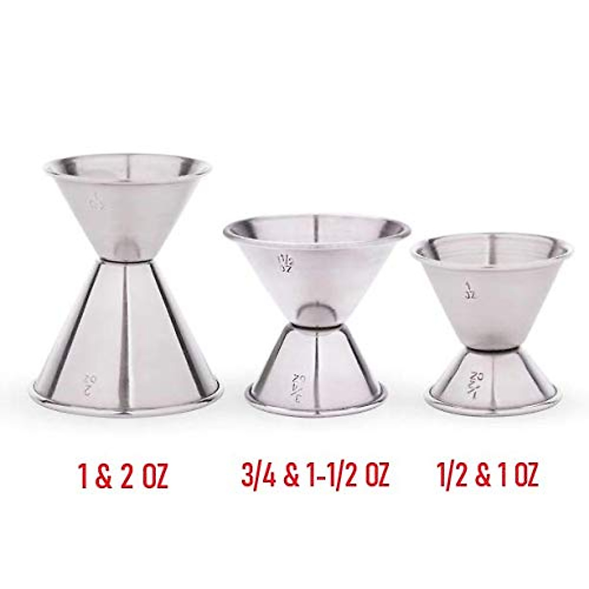 (1-PC- 1/2 & 1 Ounce) Jiggers Double Sided Stainless Steel Portion Control Cocktail Measuring Shot Bar Tool Commercial Grade