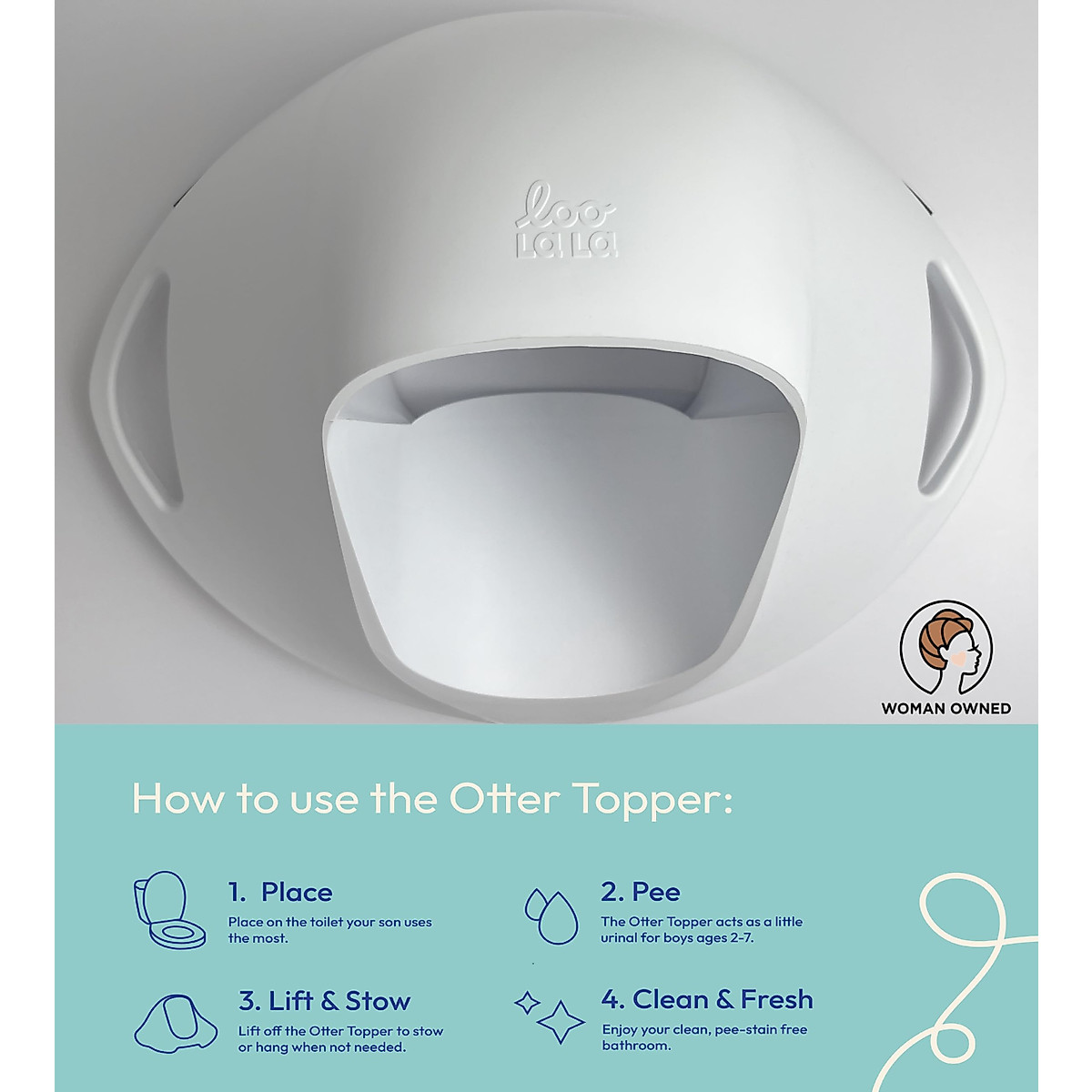 The Otter Topper | Urinal Adapter for Potty Training and Beyond, Easy-to-Clean, Made in USA, Age 2-7 Boys' Urinal Trainer with Sleek Design to Keep Kids' Bathroom Clean from Loo La La