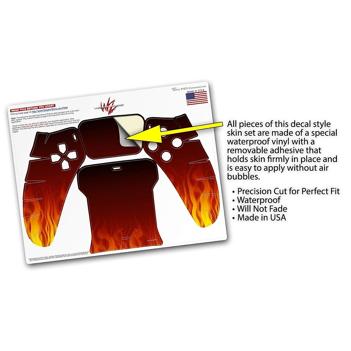 WraptorSkinz Skin Wrap compatible with Sony PS5 DualSense Controller Fire on Black (CONTROLLER NOT INCLUDED)