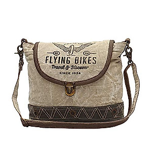 Myra Bags Flying Bikes Upcycled Canvas Crossbody Bag S-1036