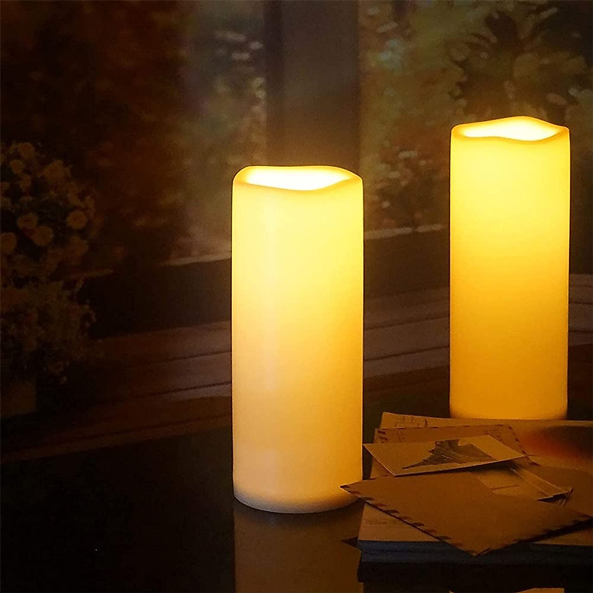 3 Pack Flameless Candles 3'' x 3'' 4'' 6'' LED Battery Operated Candles Flickering Plastic Resin Pillar Candles Tea Lights for Home Indoor Lantern Patio Garden