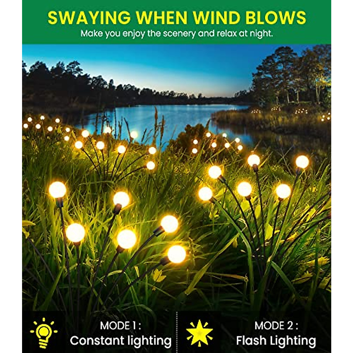 NEEMO Solar Garden Lights 4 Pack - Upgraded Brighter Firefly Lights Solar Outdoor with 8 LED, Swaying and Dancing, Solar Outdoor Lights, Pathway Lights Solar Powered for Yard Garden Patio (Warm white)