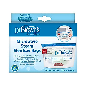 Dr. Brown's Microwave Steam Sterilizer Bags for Baby Bottles, Nipples, Bottle Parts, Pacifiers, Teethers and Breast Pump Parts - 5 Count(Pack of 1)