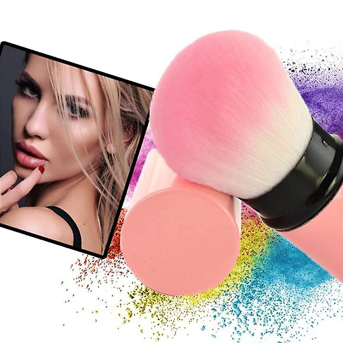 RN BEAUTY Retractable Kabuki Brushes Foundation Brush Powder Brush Blush Brush Extensible Makeup Brush Face Blender Brush Professional Mineral Blending Buffing Concealer Brush Aluminum Case Portable With Cover (Angled Top, Pink)