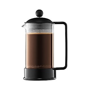 BODUM 1543-01 BRAZIL Brazilian French Press Coffee Maker, 11.8 fl oz (350 ml), Black Stainless Steel Filter, Glass Beaker, Soaking Type, Coffee
