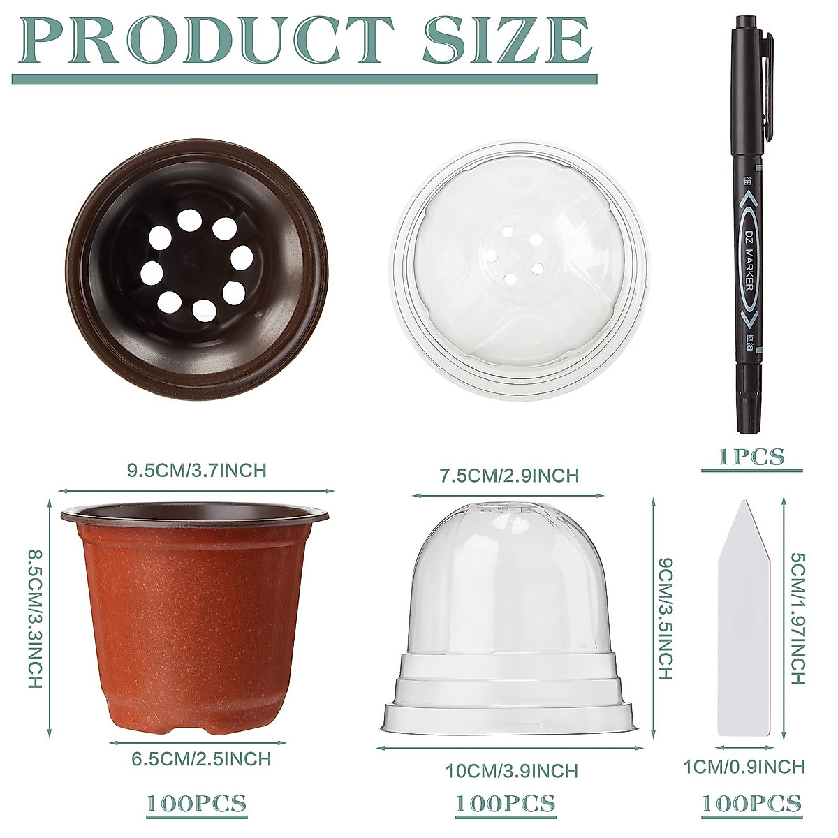 100 Pcs 4'' Humidity Domes for Plants Plant Nursery Pots Transparent Plastic Gardening Pot Seed Starter Pots with Drainage Holes Planting Containers 100 Pcs Plant Labels Pen for Succulents Flowers