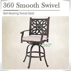 MFSTUDIO Cast Aluminum Bar Height Patio Dining Set of 7, Aluminum 54" Round Bar Height Table with Umbrella Hole and 6 Pieces Bar Height Swivel Stool, Brown