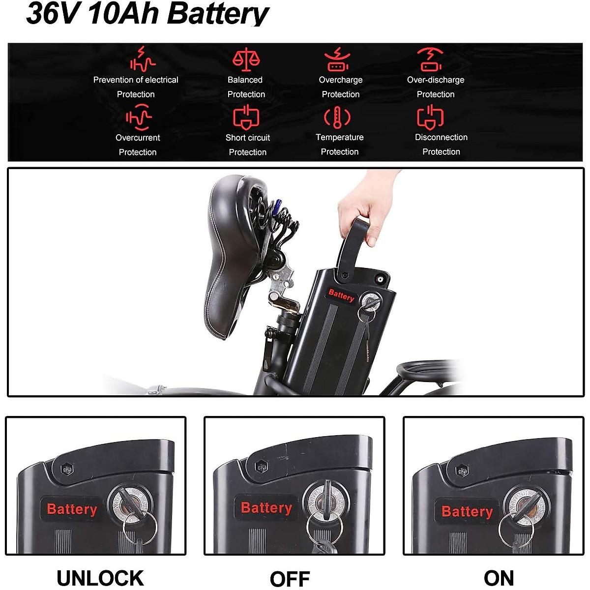 NAKTO Electric Bike Electric City Ebike for Adults 250 Assisted Electric Bicycle Sport Mountain Bicycle with 36V 10A Removable Lithium Battery ebike (BLACK, 20“ 250W EBIKE)